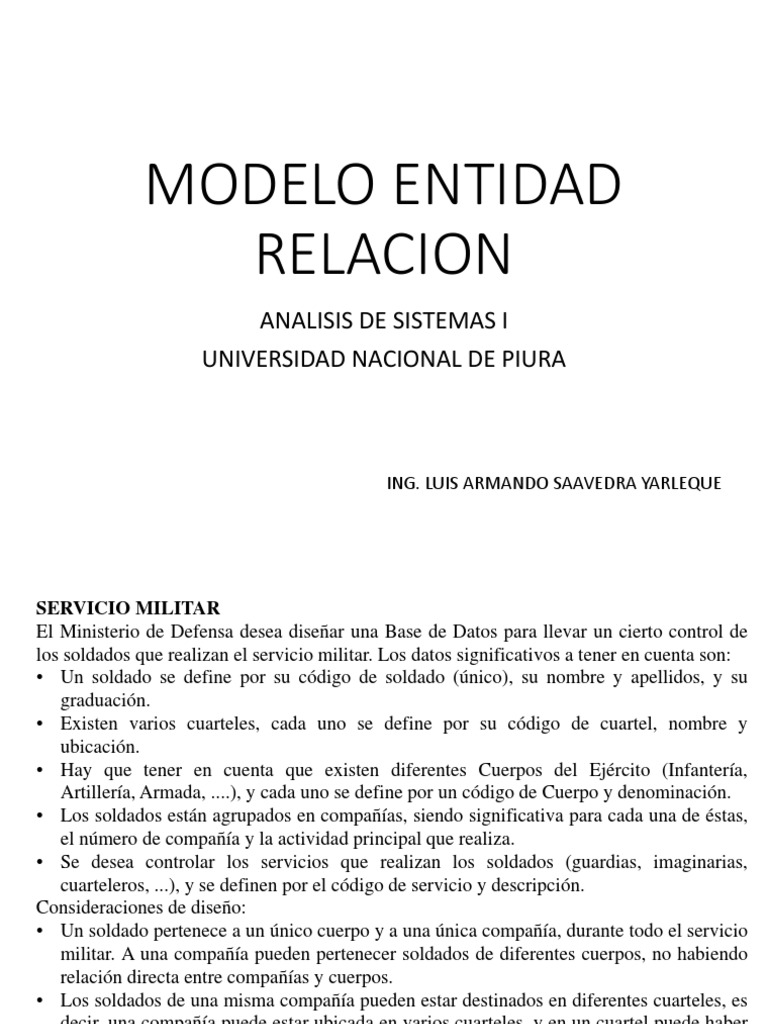 EJERCICIOS - MODELO ENTIDAD RELACION - PPSX | PDF | Hotel | Soldado