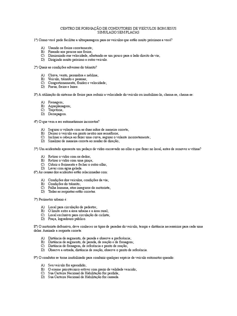 Simulado Sem Pla | PDF | Tráfego | Carro