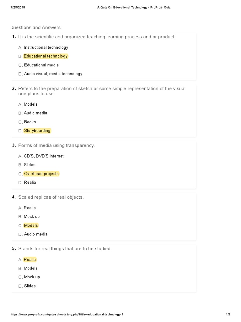 A Quiz On Educational Technology - ProProfs Quiz Ans | PDF | Educational Technology | Broadcasting