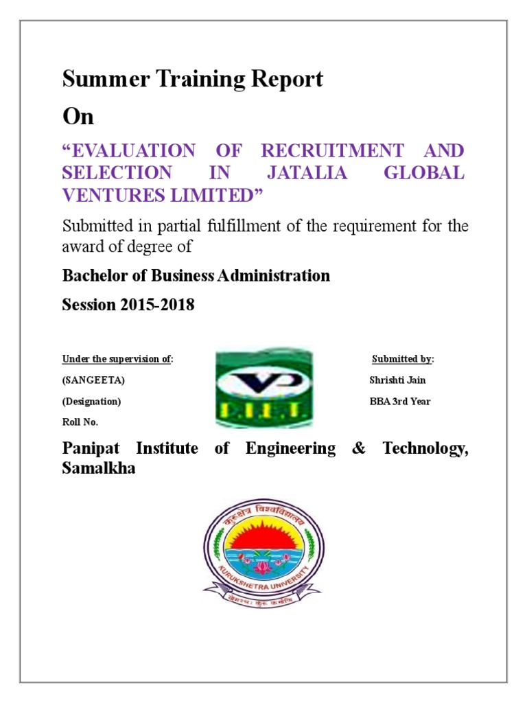 BBA Report Format 2017 Final Project | PDF | Recruitment | Economy Of India