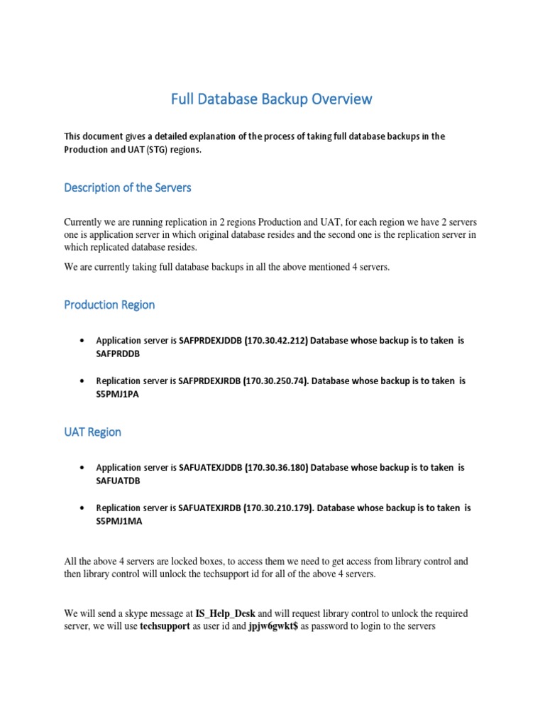 Full Database Backup Overview: Description of The Servers | PDF ...