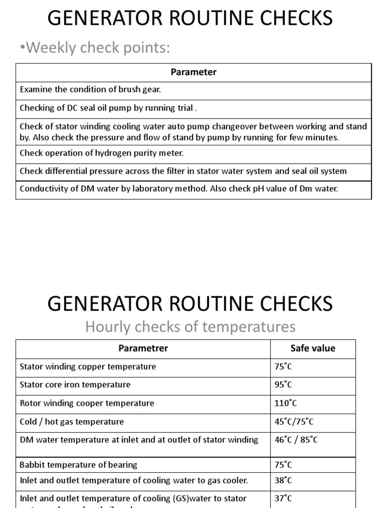 Generator Routine Checks | PDF | Gases | Water