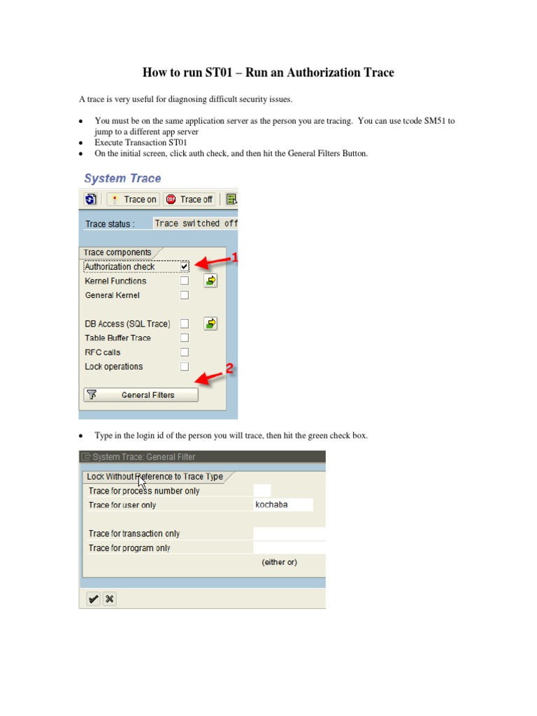 How To Run ST01 - Run An Authorization Trace | PDF