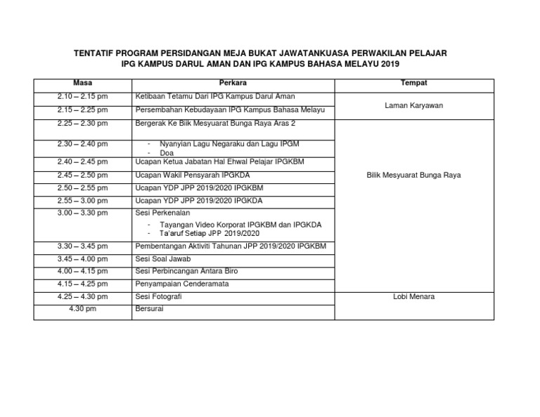 Aturcara Majlis Meja Bulat Ipgkbm Dan Ipgkda 2019 | PDF