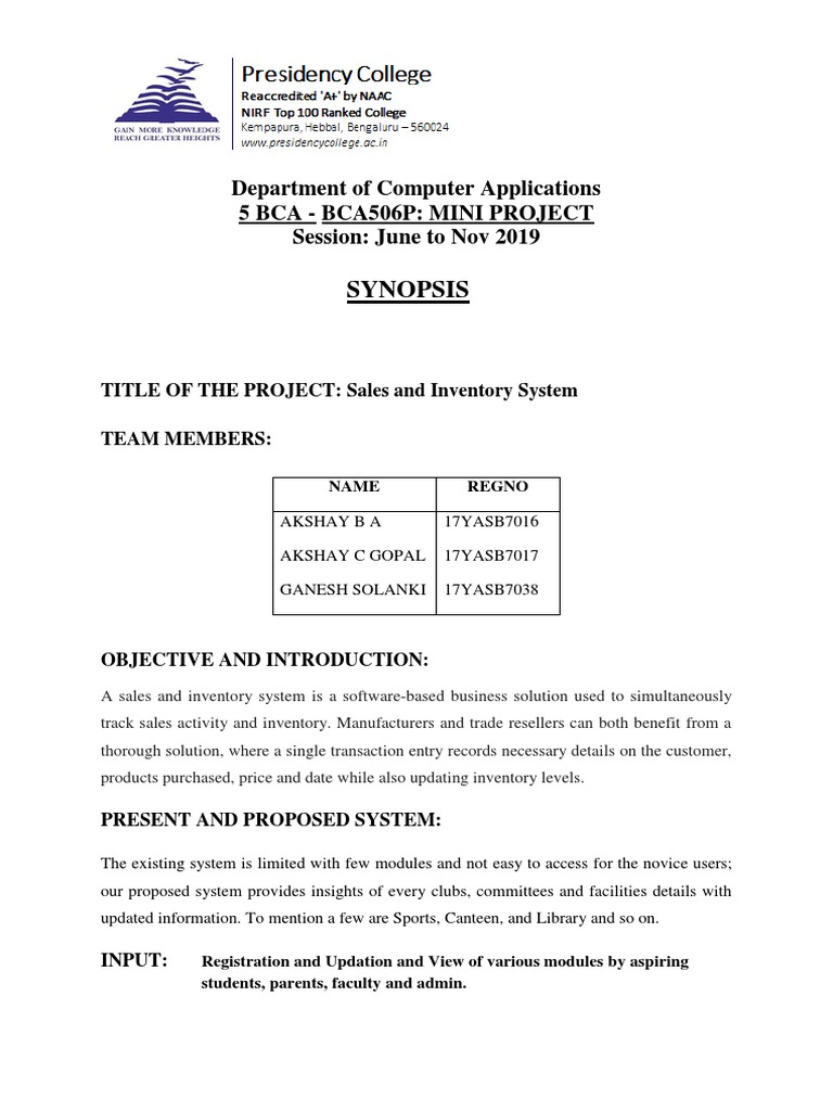5 Bca Project Synopsis | PDF | Information Technology Management ...