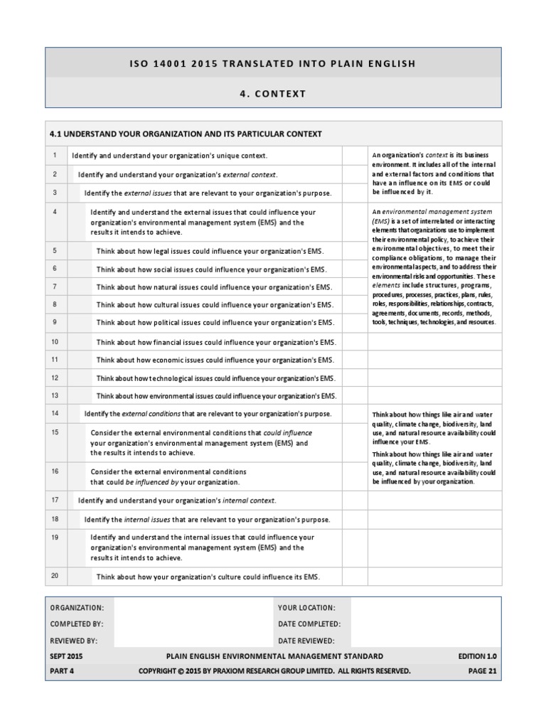 Iso 14001 2015 Translated Into Plain English 4. Context | PDF ...