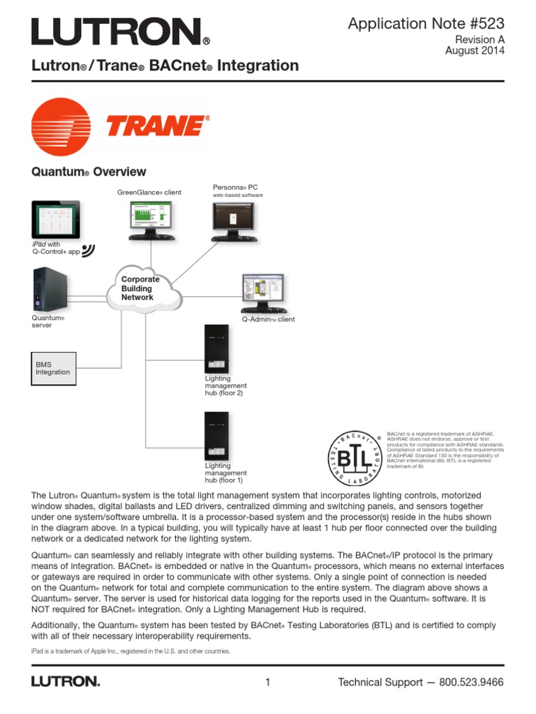 Lutron / Trane Bacnet Integration: Quantum | PDF | Building Automation | Computer Network