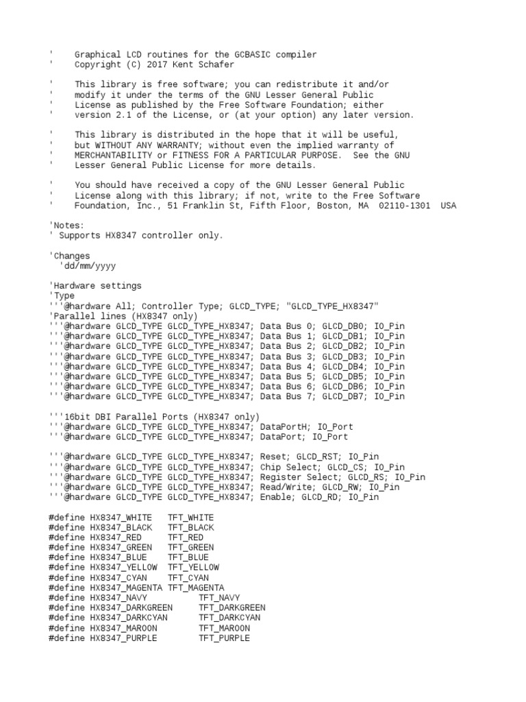 GLCD HX8347.h | PDF | Gnu | Free Software