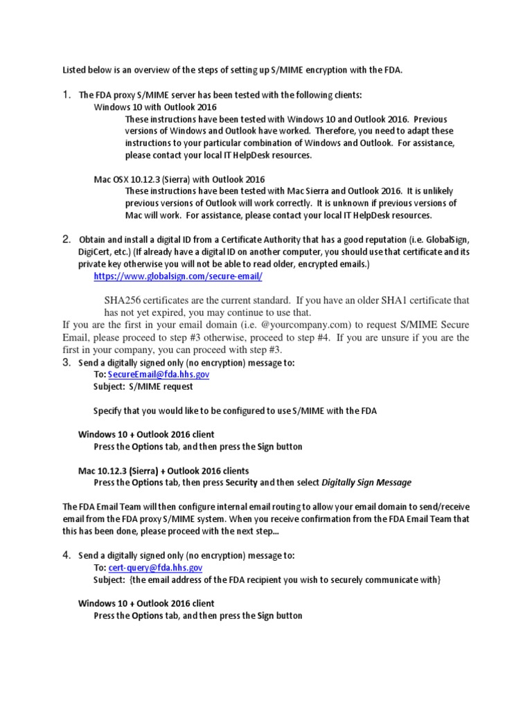S/mime For Fda Requirements | PDF | Microsoft Outlook | Public Key Certificate
