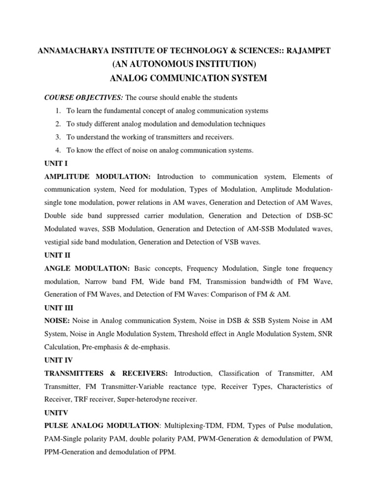 ACS SYllabus Final 1 | PDF | Modulation | Frequency Modulation