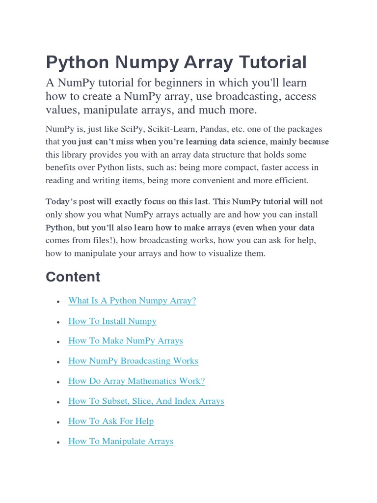 Python Numpy Array Tutorial | PDF | Data Type | Matrix (Mathematics)