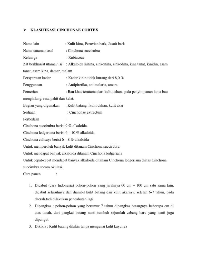 Klasifikasi Cinchonae Cortex Kel 2 | PDF