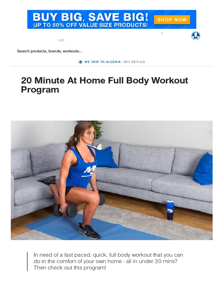 20 Minute at Home Full Body Workout Program | PDF | Kettlebell | Physical Exercise