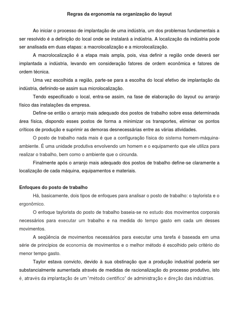 Aula 4 - Regras Da Ergonomia Na Organização Do Layout | PDF | Fatores ...