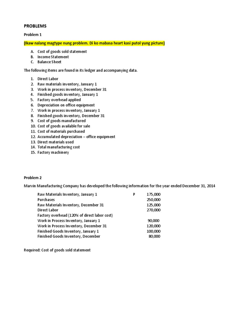 Cost Accounting Problems | Download Free PDF | Payroll | Cost Of Goods Sold
