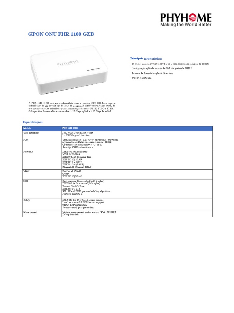 Datasheet FHR1100GZB PhyHome | PDF | Internet Protocols | Networks