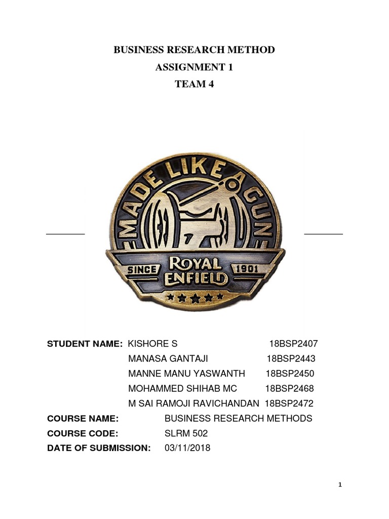 Business Research Method Assignment 1 Team 4: Student Name: Kishore S 18Bsp2407 | PDF | Sampling ...