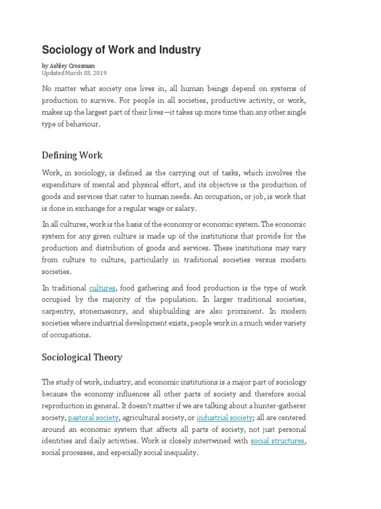 Sociology of Work and Industry | PDF | Sociology | Employment