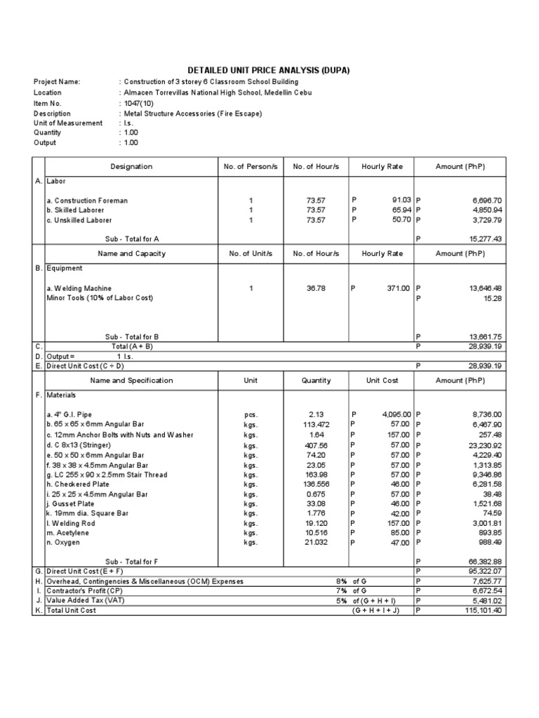 Detailed Unit Price Analysis (Dupa) | Descargar gratis PDF | Business