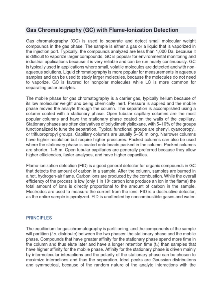 Gas Chromatography (GC) With Flame-Ionization Detection: Principles ...