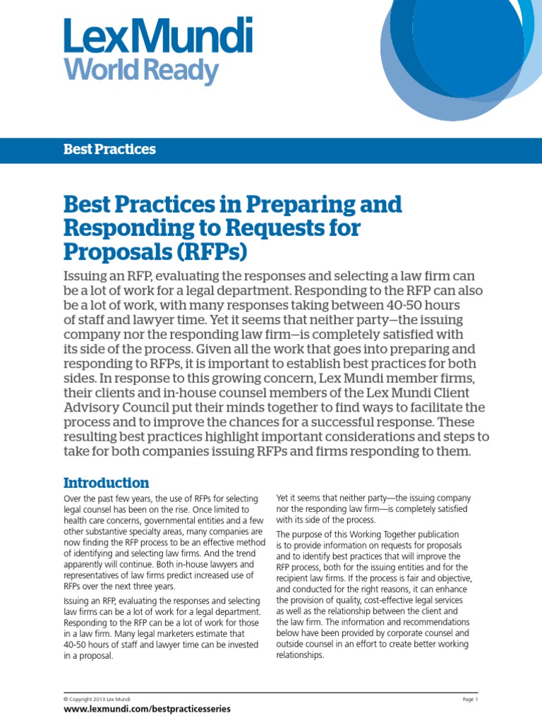Best Practices For RFPs | PDF | Request For Proposal | Law Firm