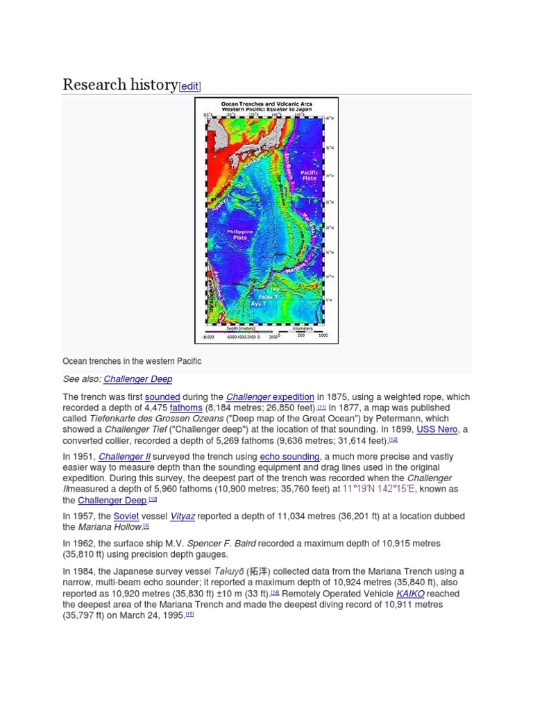 Mariana Trench Researched History | PDF | Underwater Work | Earth Sciences