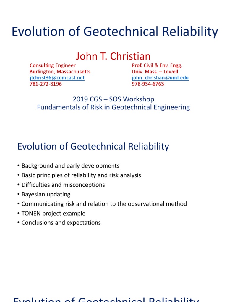 Evolution of Geotechnical Reliability: John T. Christian | PDF | Uncertainty | Reliability ...