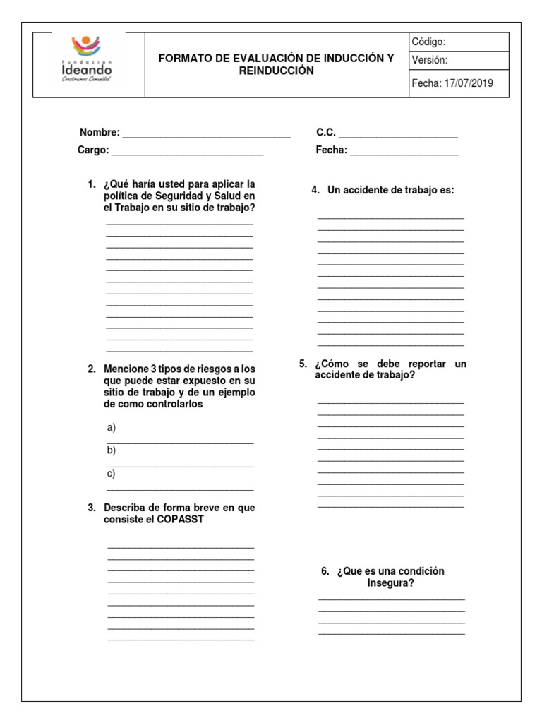 Evaluacion de Induccion y Reinduccion | PDF | Drogas | Acoso