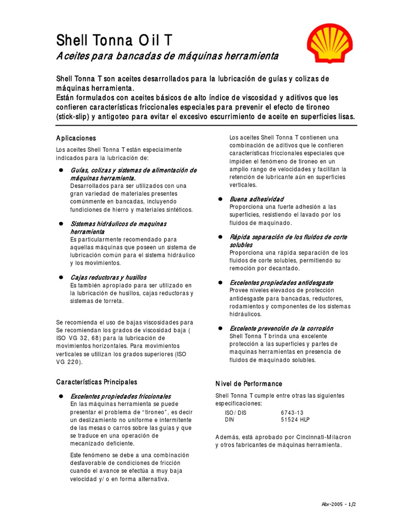 Shell Tonna Oil T | PDF | Lubricante | Herramienta de máquina
