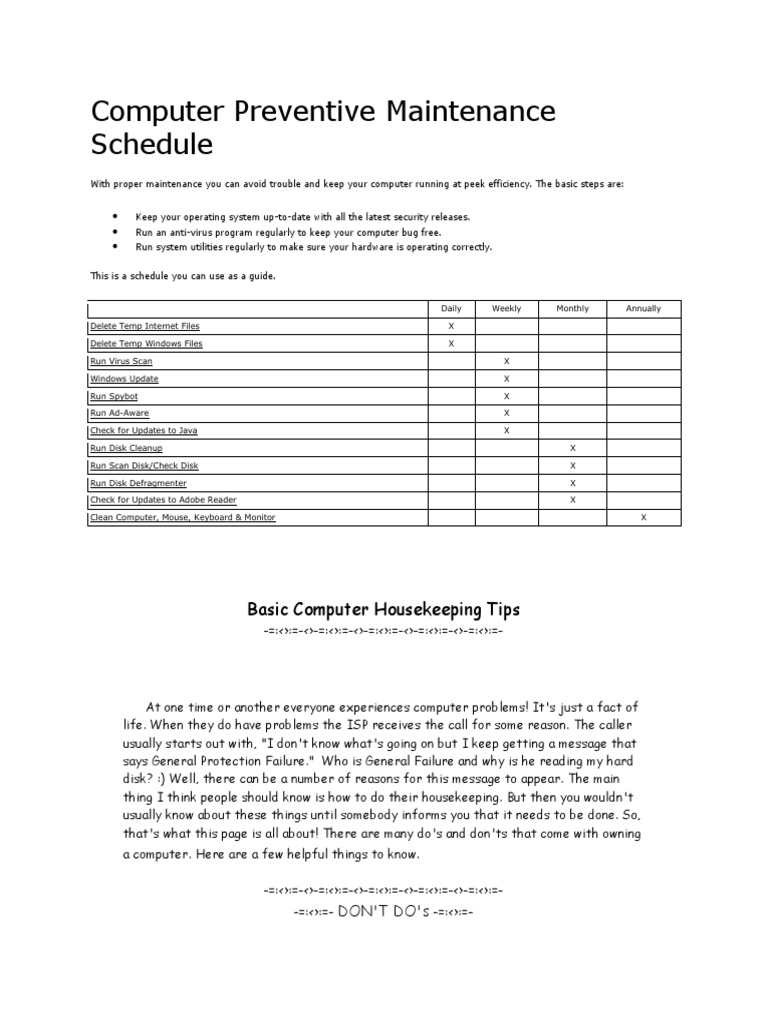 Computer Preventive Maintenance Schedule | PDF | Malware | Spyware