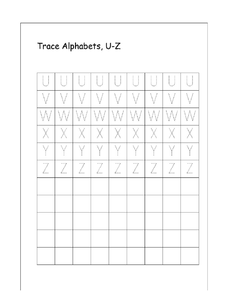 English Worksheet - Alphabet Tracing - Capital Letters U To Z ...