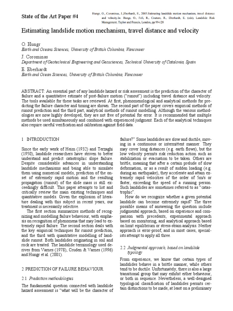 Hungr Et Al 2005 - Landslide Travel Distance | Download Free PDF | Landslide | Soil