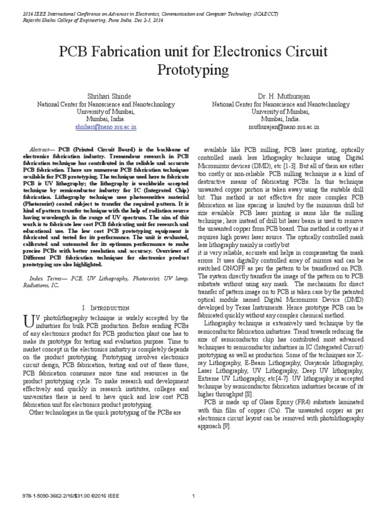 PCB Fabrication Unit For Electronics Circuit Prototyping | PDF ...