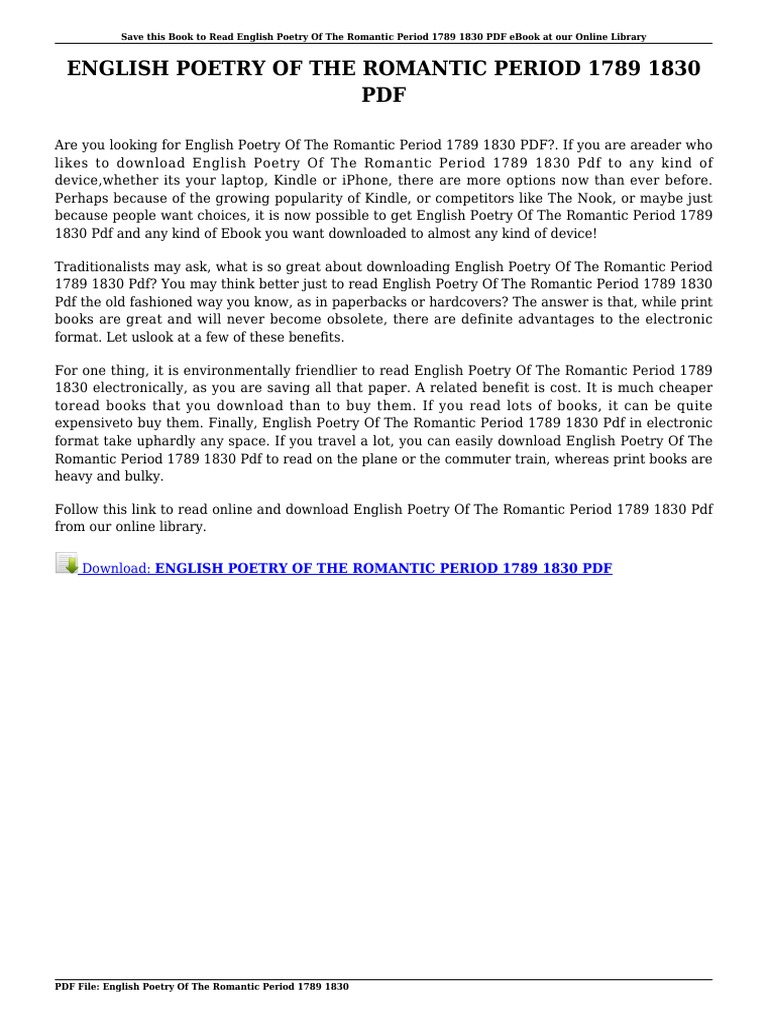 English Romantic Poetry 1789-1830 PDF | PDF | E Books | Books