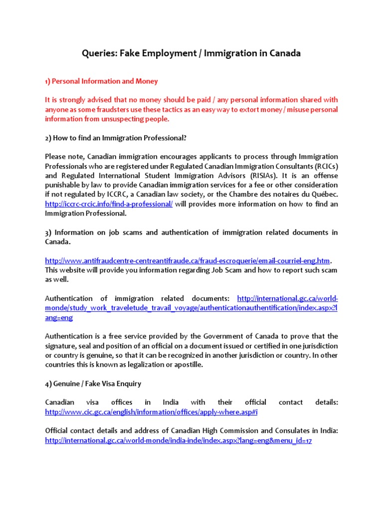 Queries Fake Employment Immigration in Canada | PDF