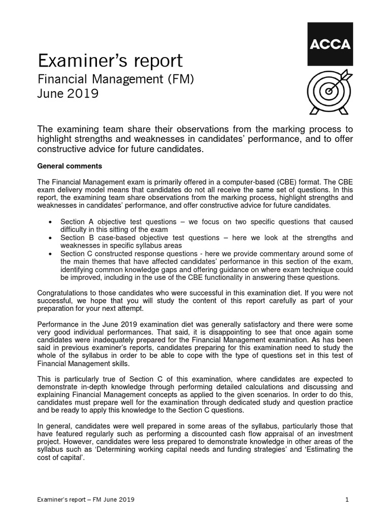 Examiners Report F9 June 19 | PDF | Spreadsheet | Cost Of Capital