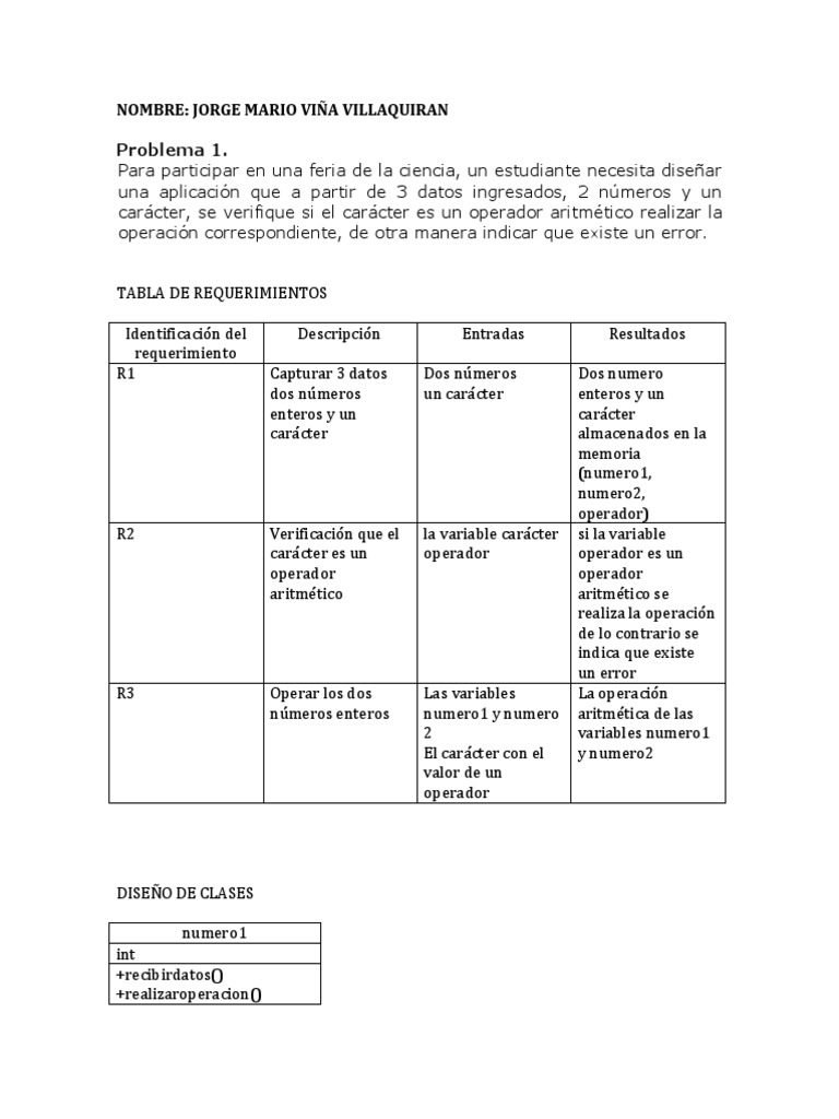 Tabla de Requerimientos y Diseño de Clases | Ingeniería Informática ...