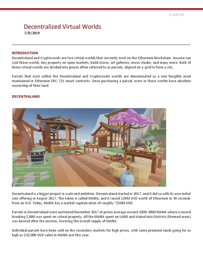 Decentralized Virtual Worlds: CL and Jin | PDF | Virtual World | Real ...