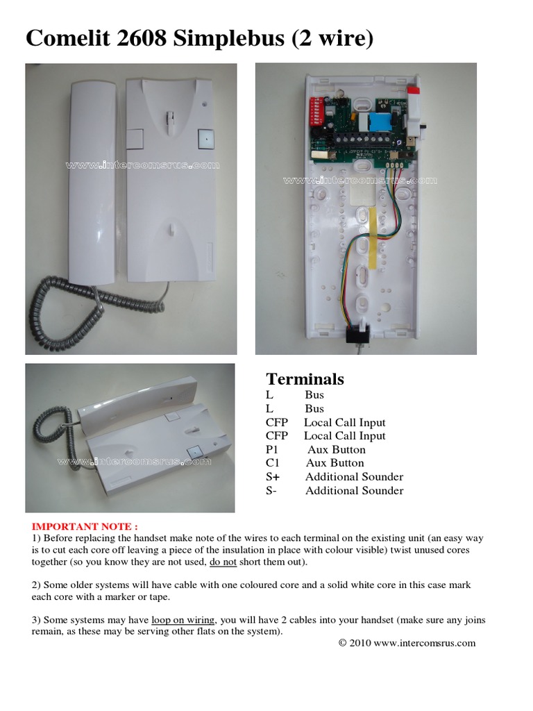 Comelit 2608 Simplebus Intercom Handset Data Sheet | PDF