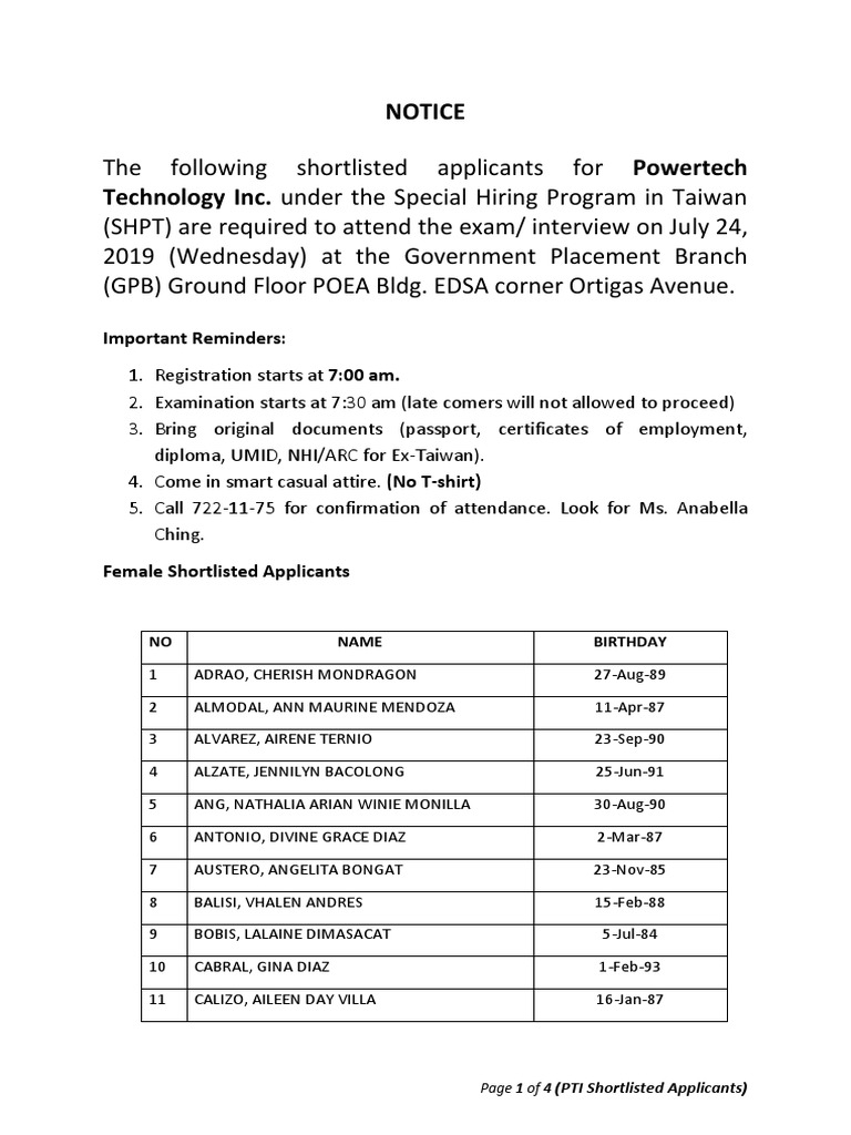 PTI Taiwan hiring exam notice | PDF