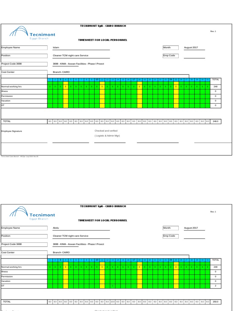Care Service - Time Sheet - August.2017 | PDF