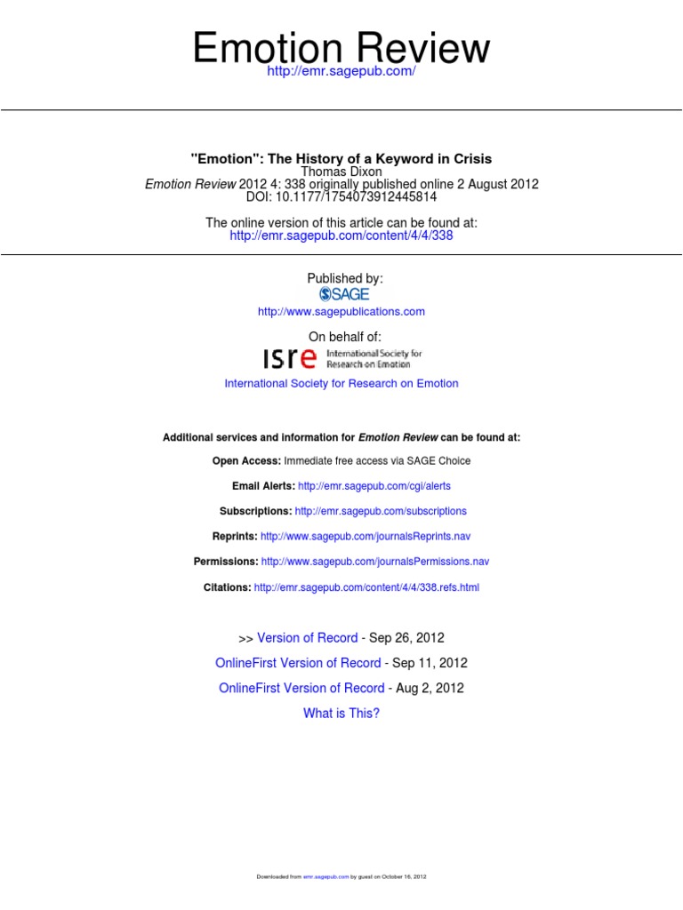 Emotion Review: ''Emotion'': The History of A Keyword in Crisis | PDF ...