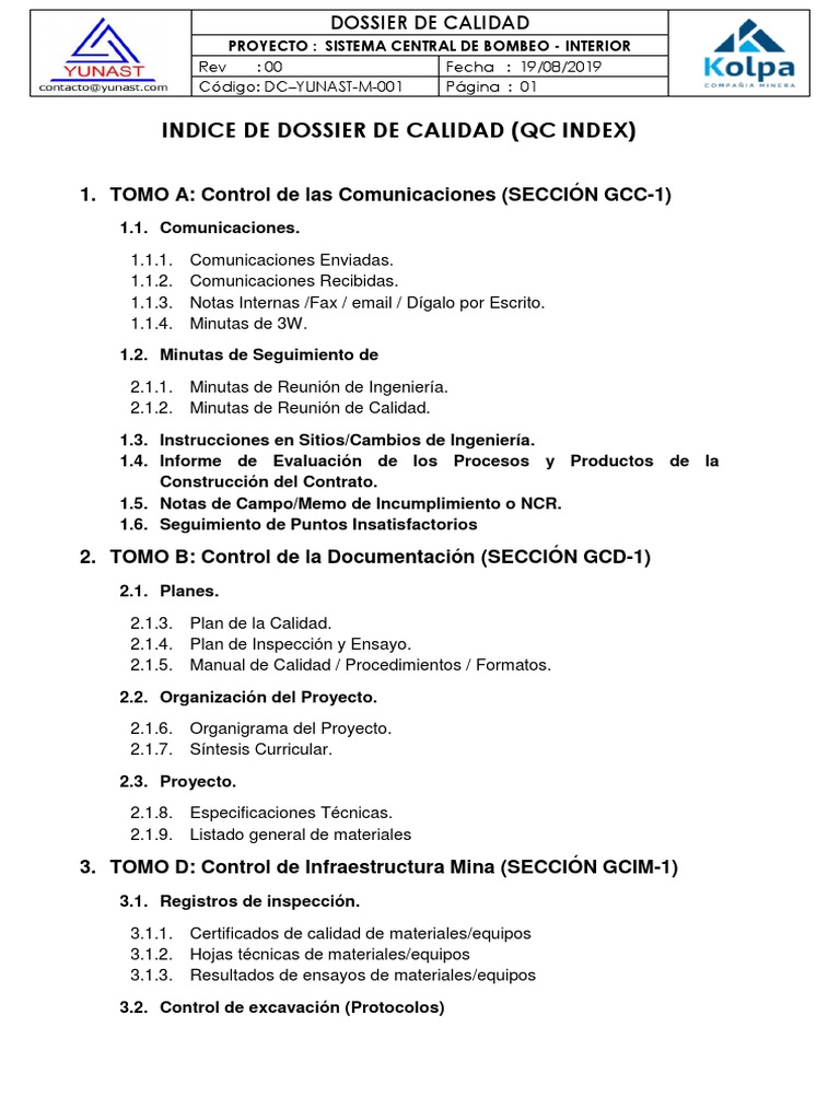 QC Index - Dossier de Calidad Sistema de Bombeo | PDF | Hormigón | Sectores Economicos