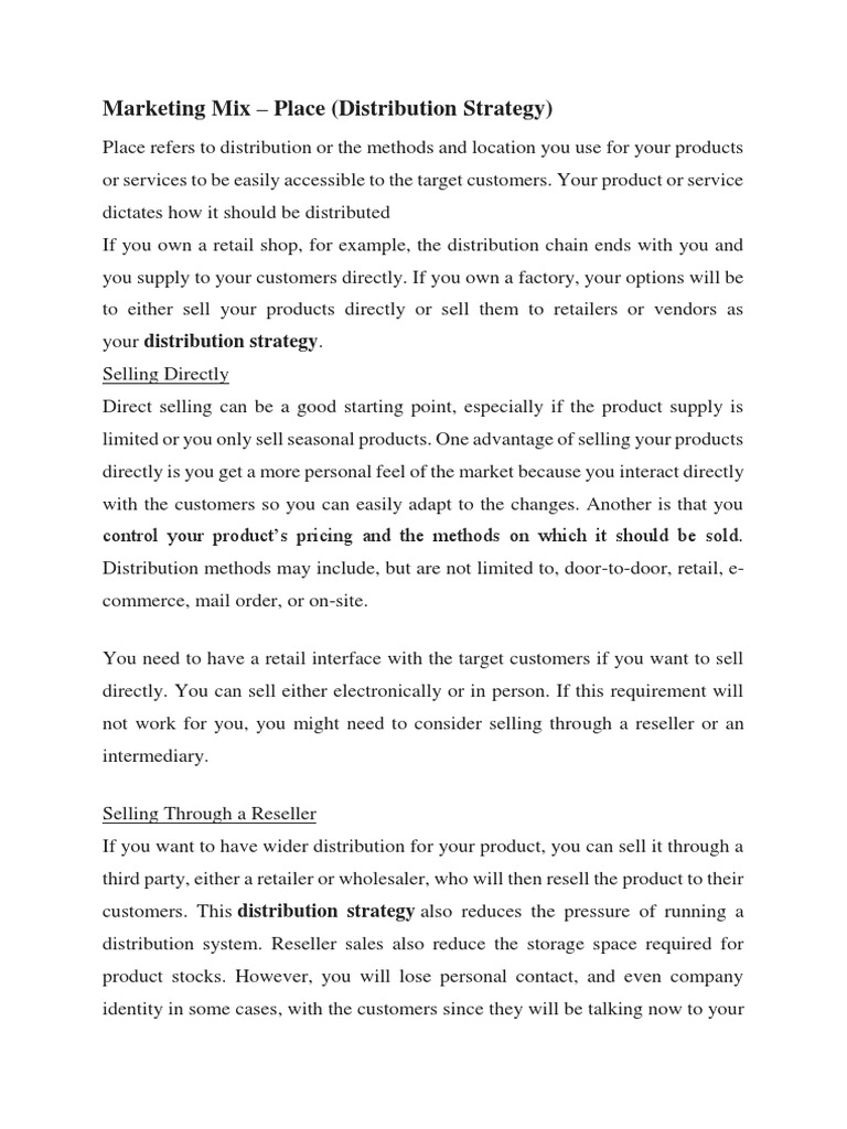 Marketing Mix - Place (Distribution Strategy) | PDF | Retail | Supply ...