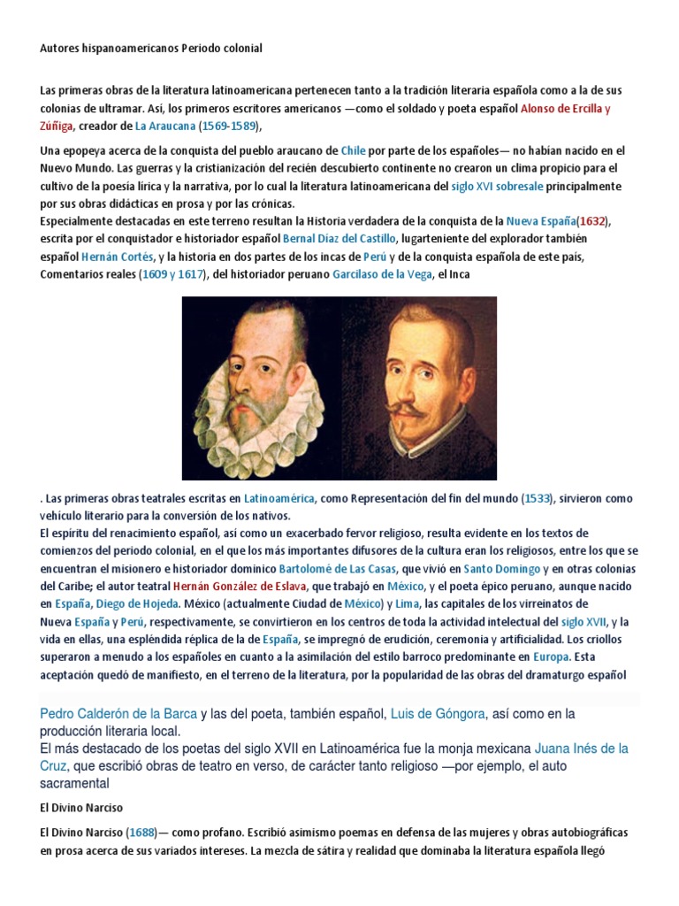 Autores Hispanoamericanos Periodo Colonial | PDF | Poesía