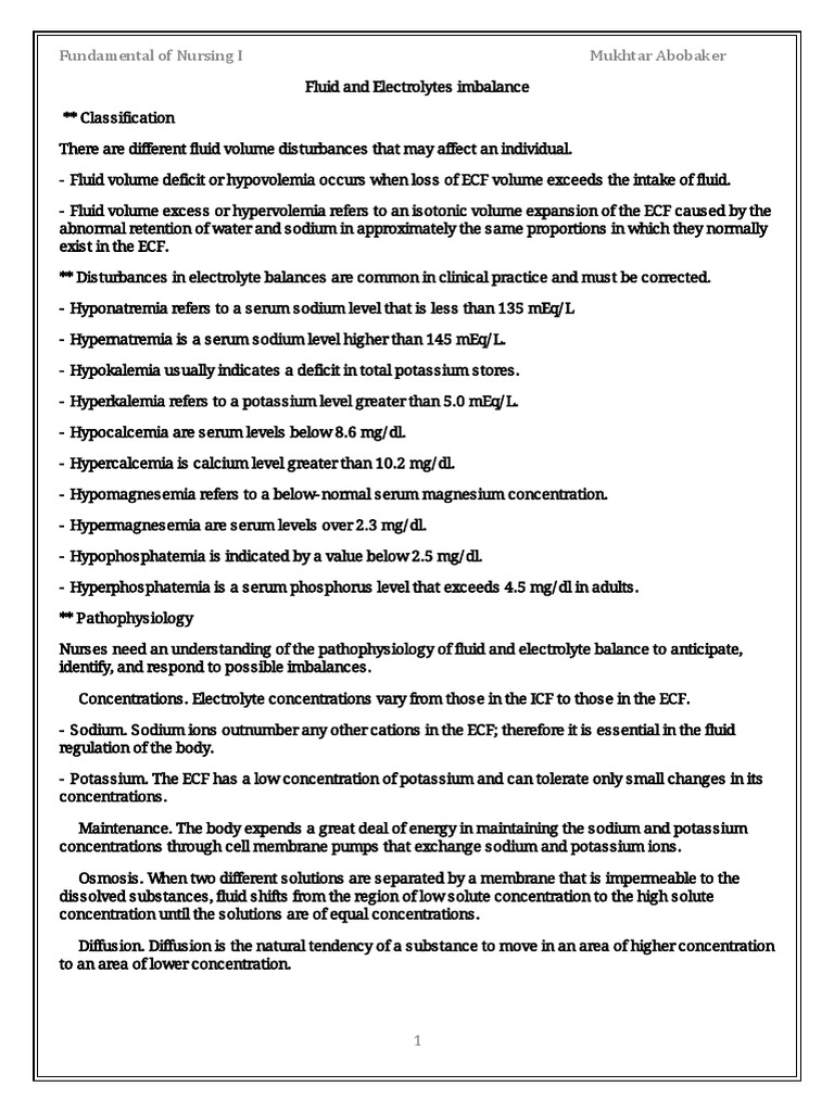Fluid and Electrolytes Imbalance | PDF | Nature