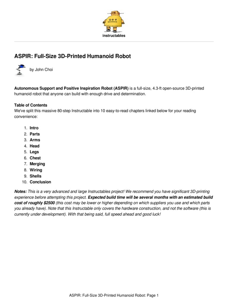 ASPIR Full Size 3D Printed Humanoid Robot | PDF | Carnegie Mellon ...