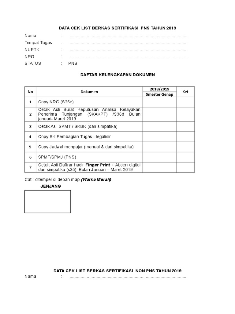 Contoh Ceklist Sertifikasi | PDF