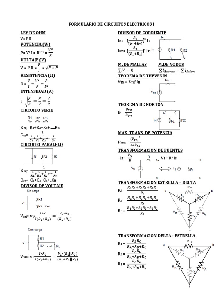 Formulario Circuitos Eléctricos | PDF | Circuitos análogos | Fuerza