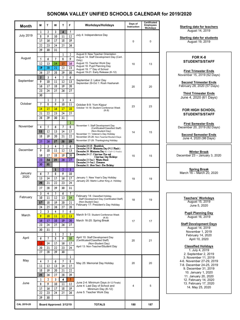 2019-2020 SVUSD Calendar | PDF | Academic Term | Observances